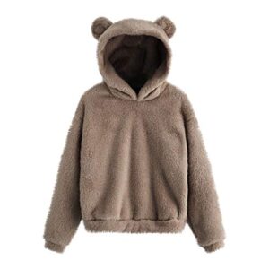 womens casual hooded sweatshirt loose drawstring pullover hoodies long sleeve solid bear ear sweatshirt tops