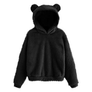 womens casual hooded sweatshirt loose drawstring pullover hoodies long sleeve solid bear ear sweatshirt tops