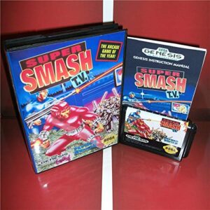 super smash t.v. us cover with box and manual for sega megadrive genesis video game console 16 bit md card usa eur case