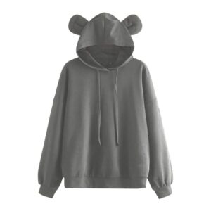 womens casual hooded sweatshirt loose drawstring pullover hoodies long sleeve solid bear ear sweatshirt tops