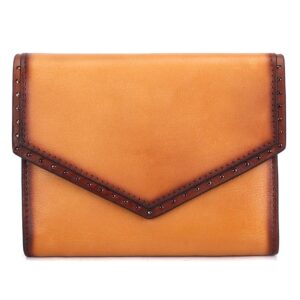 ivtg genuine leather trifold wallets for women vintage handmade small purse money clip card case (brown)