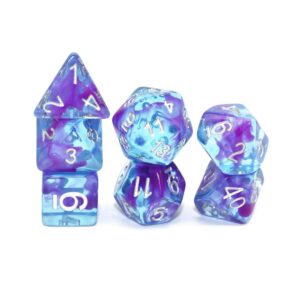 dnd dice set-blue mix purple rpg dice for d&d dungeons and dragons role playing game polyhedral transparent swirl dice