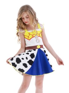 amzbarley girls jessie costume dress toddler jessie toy story costume cowgirls birthday party toy halloween story fancy outfit preschool role play dress up cosplay dress size 2t(1-2years)