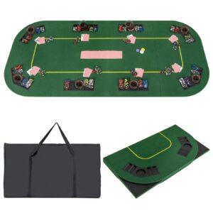 giantex 79 x 36 inch poker table top, foldable 8 player texas holdem poker table topper w/carry bag, cup holders, chip trays, portable anti-slip blackjack card board poker mat layout for casino