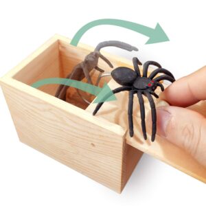 giioasa rubber spider prank surprise box，handcrafted wooden surprise box, fun practical surprise joke boxes,spiderbox-single