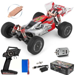 goolrc wltoys 144001 rc car, 4wd 2.4ghz 60km/h high speed remote control car off-road rc trucks, 1:14 scale rc buggy with rtr aluminum alloy chassis 550 motor gifts for adults (red)