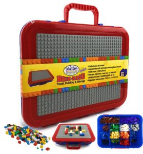 matty's toy stop brik-kase 2-go 13" travel, building, storage & organizer container case with building plate lid (holds approx 1,500pcs) - compatible with all major brands (blue, red & gray)