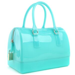 ladies summer jelly pillow-shaped top handle handbag candy color transparent crystal purse (green)