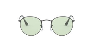 ray-ban rb3447 round metal polarized sunglasses, gunmetal/evolve photochromic green to blue, 50 mm