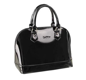 yan show women's wild patent leather top handle purse elegant handbag multi-pocket shoulder bag black