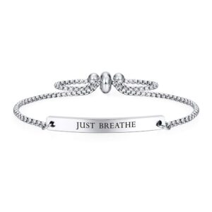 kisseason just breathe inspirational mantra bracelet for women men jewelry adjustable chain friendship bangle bracelet