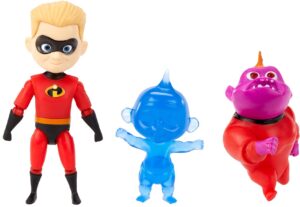 mattel disney pixar the incredibles dash action figure 3.5-in with 2 jack-jack figures 2.2-in and 2.4-in, movie character toys highly posable with authentic design, kids gift for ages 3 years old & up