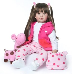 icradle cute 24 inch 60 cm reborn baby doll long hair girl doll soft silicone baby real life baby toddler doll toy for ages 3+ (1903)