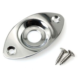 e-outstanding oval jack plate metal indented curved football shape output socket plug plate with screws for guitar bass silver