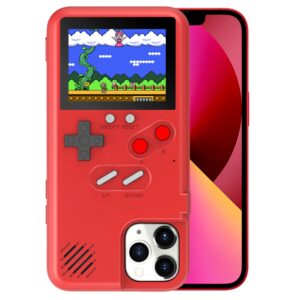 chu9 game phone case, 168 built-in small video games, red, compatible with iphone 11 pro