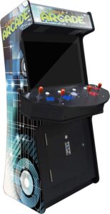 creative arcades slim full size stand-up commercial grade arcade machine | 4 player | 3500 games | 32" lcd screen | 4 sanwa joysticks | trackball | 2 stools included | 3 year warranty