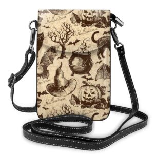 perfect gift - stylish cat bat pumpkin party pattern cell phone purse wallet big pocket small crossbody bags adjustable shoulder strap cellphone pouch with card slots