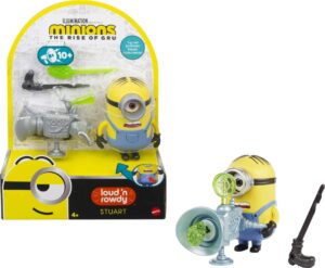 minions loud n’ rowdy stuart talking action figure with fart cannon toy, kids gift ages 4 years & older