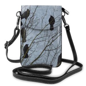 perfect gift - stylish black crow raven bird cell phone purse wallet big pocket small crossbody bags adjustable shoulder strap cellphone pouch with card slots