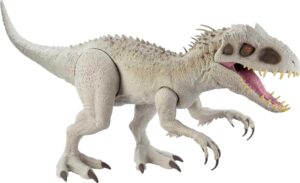 mattel jurassic world camp cretaceous super colossal indominus rex dinosaur toy, action figure at 3.5 feet long with eating feature, for kids