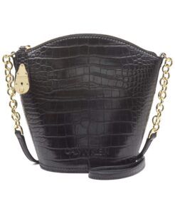 calvin klein statement series lock daytonna leather north/south top zip crossbody, black/gold