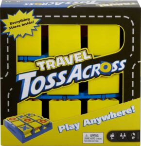 mattel games travel toss across tic tac toe tossing game with target unit & 2 bean bags for 2 players ages 5 year old & up