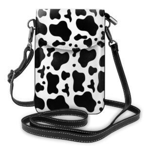 yongcoler fashion small cellphone crossbody shoulder bag black white milk cow spots print cell phone purse wallet lightweight roomy pockets smartphone bag for women girls teens