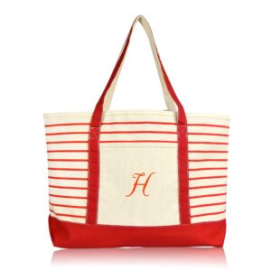 dalix 23" large striped h-initial tote bag womens ballent letter h in black