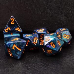 bescon starry night dice set series, 7pcs polyhedral rpg dice set midnight, polybag packing