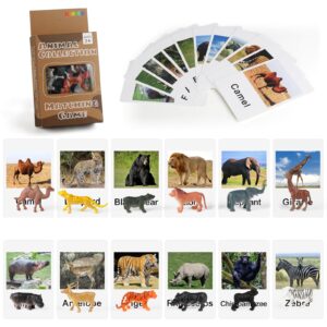 meroco montessori zoo safari animal match - miniature figurines with 2 part matching cards montessori language materials preschool learning toy newtt004