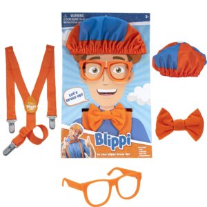 blippi dress up roleplay set with bow tie, suspenders, hats, glasses - for toddlers