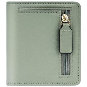 gostwo small wallet for women, bifold card holder rfid wallet women genuine leather with id window(cypressgreen)