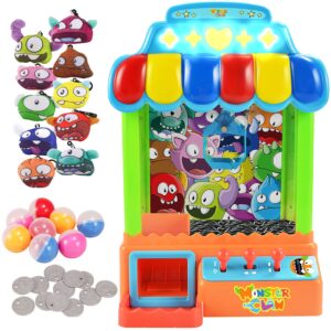 joyin 32pcs claw machine toys with lights & sounds, mini arcade machine with 10 plush animal characters and 8 capsules, electronic claw game vending grabber machine for kids birthday gift