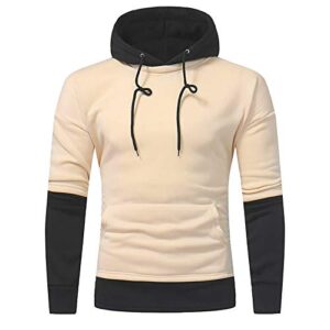 men's pullover winter workout thenlian mens' long sleeve patchwork hoodie hooded sweatshirt tops warm outwear blouse(beige, xl)