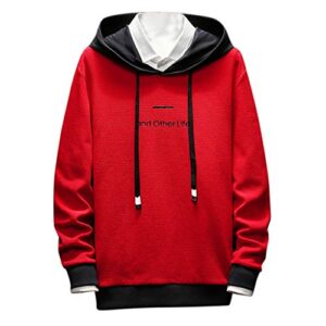 hoodies for men thenlian men's new style simple cap and long sleeve guard fashion japanese blouse top(red, xl)