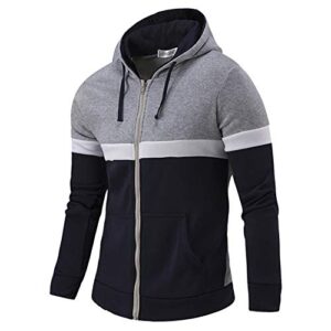 mens zipper hooded sweatshirts, thenlian men‘s long sleeve autumn winter patchwork zipper pocket hoodies top blouse(navy, xxl)