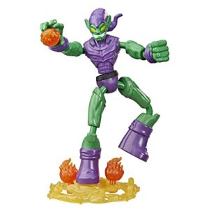 spider-man marvel bend and flex green goblin action figure toy, 6-inch flexible figure, includes blast accessories, for kids ages 4 and up