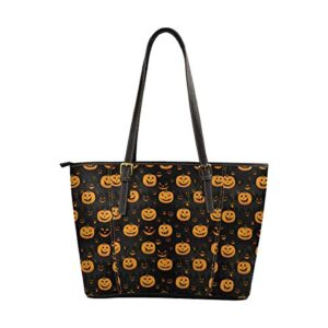 interestprint halloween background with pumpkin, scary face travel handbag, overnight carry-on tote bag, weekend bag