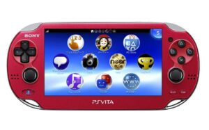 sony playstation vita wifi 1000 series oled console with 2 silicon thumbstick covers (renewed) (radiant red)