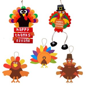 turkey craft kits thanksgiving & autumn |thankful turkey making kit |diy festive fall thanksgiving party game |door hanging ornament decoration supplies for kids and adults (5 set hanging)