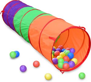 kids play tunnel tent for toddlers, colorful pop up crawl tunnel toy for baby or pet, collapsible gift for boy and girl 6 foot play tunnel indoor and outdoor game