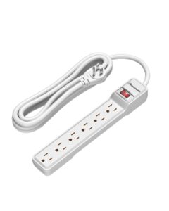 dewenwils 6-outlet power strip surge protector, 15ft long extension cord, low profile flat plug, 15 amp circuit breaker, 500 joules, wall mount, white, ul listed