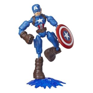 avengers marvel bend and flex action figure toy, 6-inch flexible captain america figure, includes blast accessory, for kids ages 4 and up