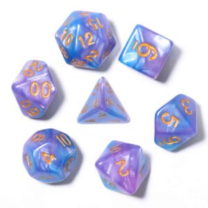 flashowl pearl dnd dice set rpg dice polyhedral dice d20 dice d&d dice, d12, d10, d8, d6, d4 dnd rpg mtg double colors game dice dnd dice sets 7 set dice for table gaming(7 pieces pink blue)