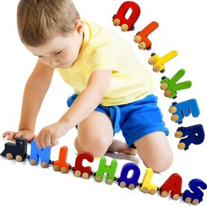 large handmade name wooden trains alphabet puzzle name letters educational toys for kids