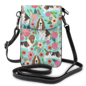 perfect gift - stylish sweet basset hound and vintage florals cell phone purse wallet big pocket small crossbody bags adjustable shoulder strap cellphone pouch with card slots