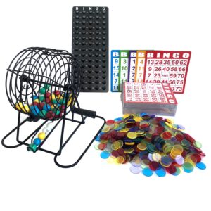 yuanhe deluxe bingo game set-includes metal cage,500 colorful bingo chips,100 bingo cards,75 colored balls,plastic masterboard,great for large groups,parties …