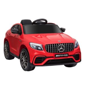 aosom 12v toddler ride on car with remote control, mercedes benz amg glc63s coupe, electric car with 2 speed, mp3 player, light, horn, songs, suspension, red