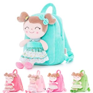 gloveleya kids backpacks girls backpack plush bags with soft baby doll green 9"