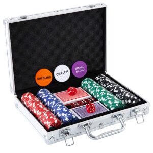 poker chip set - 200pcs poker chips with aluminum case, 11.5 gram chips for texas holdem blackjack